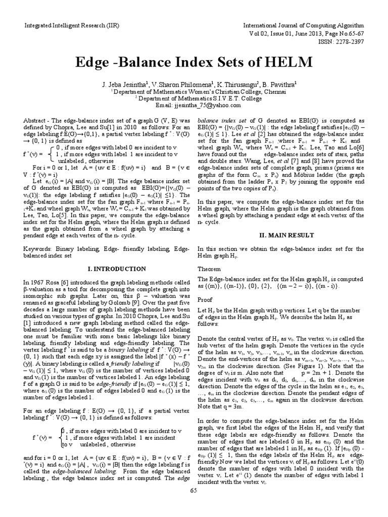 Edge -Balance Index Sets of HELM | PDF | Vertex (Graph Theory) | Graph Theory
