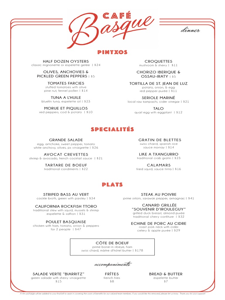 Cafe Basque Dinner Menu Template 8.5x14 Shell Layer Red Headings | PDF ...