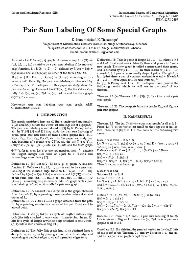 Pair Sum Labeling of Some Special Graphs | PDF | Graph Theory ... Pair Sum Labeling of Some Special Graphs | PDF | Graph Theory ...