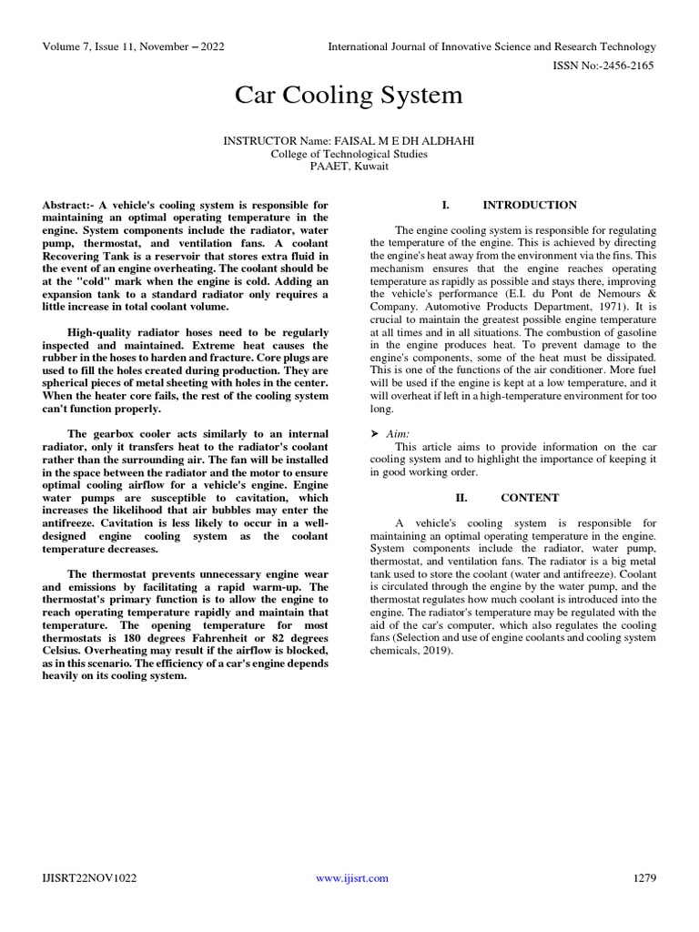 Car Cooling System | PDF | Thermostat | Engines