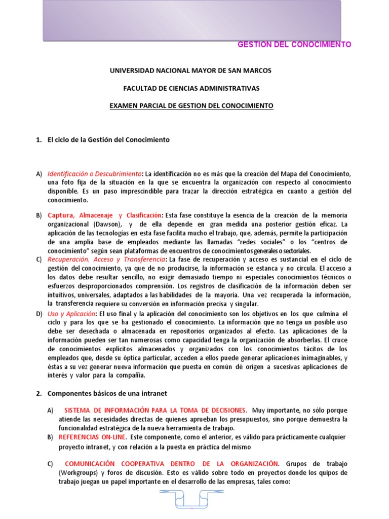 Examen Parcial de Gestión Del Conocimiento | PDF | Conocimiento administrativo | Conocimiento