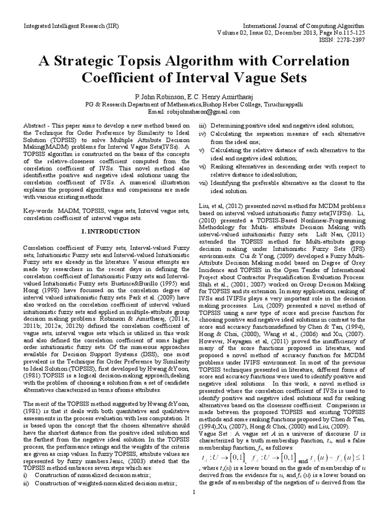 A Strategic Topsis Algorithm With Correlation Coefficient Of Interval