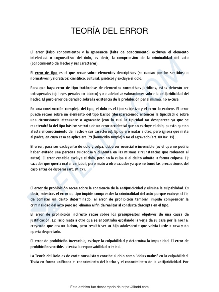 Teoria Del Error | Descargar gratis PDF | Intención (Derecho Penal ...