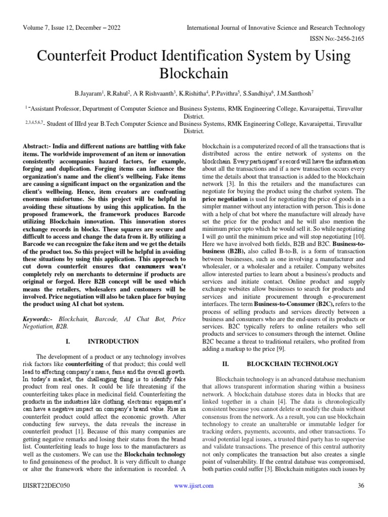 Counterfeit Product Identification System By Using Blockchain Pdf