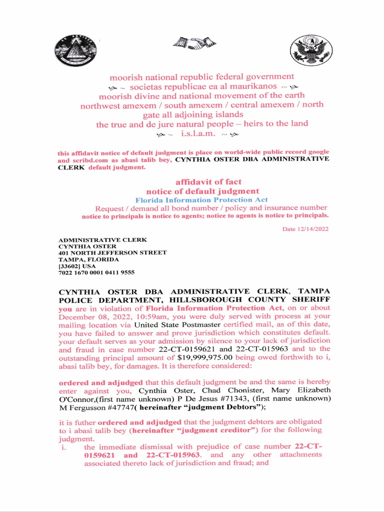 Cynthia Oster Default Judgment and Witnesses | PDF | Judgment (Law ...