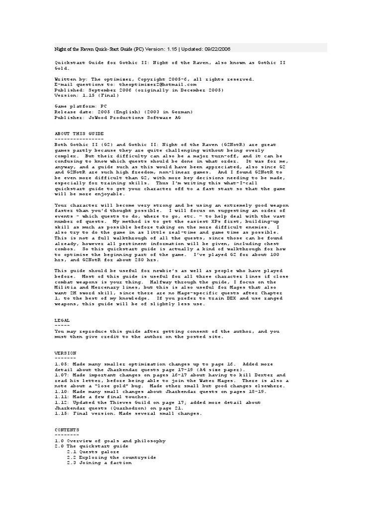 Night of The Raven Quick-Start Guide (PC) | PDF