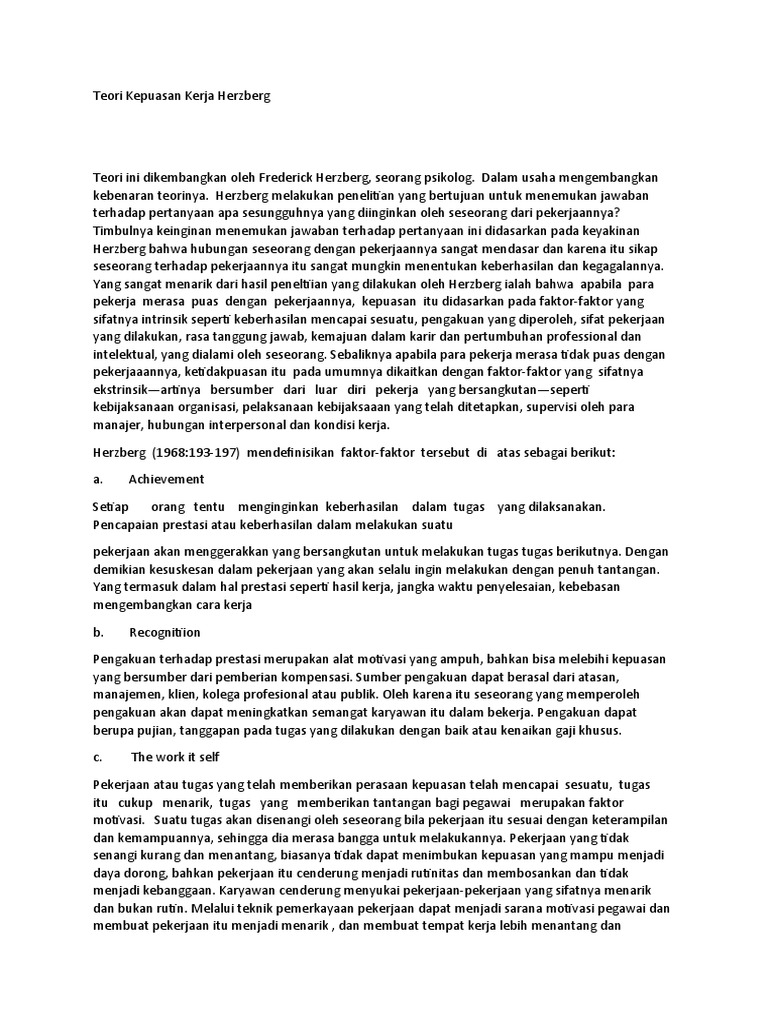 Teori Kepuasan Kerja Herzberg | PDF