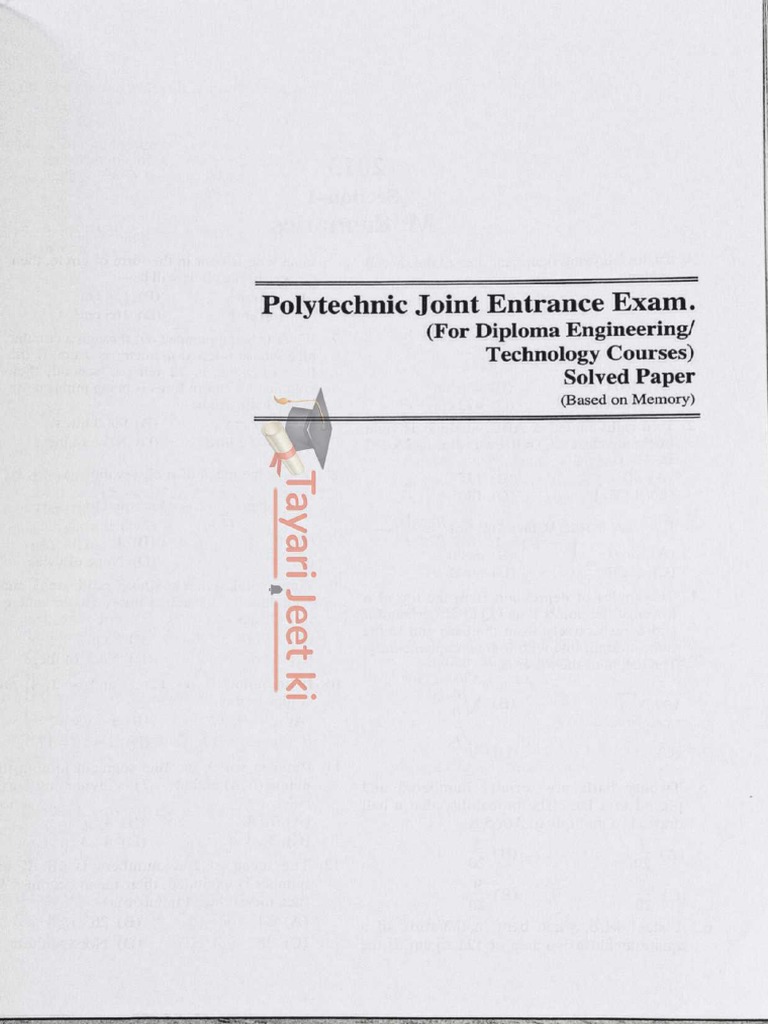 Up Polytechnic Entrance Exam 2013 Previous Year Solved Question Paper | PDF Up Polytechnic Entrance Exam 2013 Previous Year Solved Question Paper | PDF