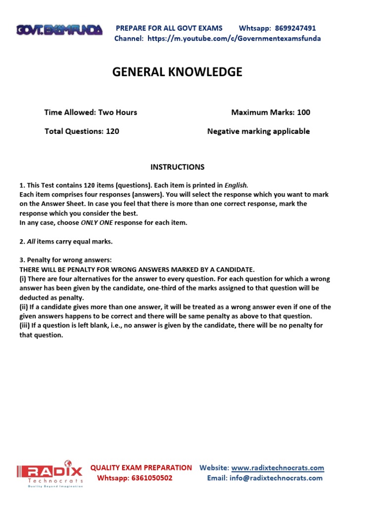 Govt Exam General Knowledge Test | PDF | Phillips Curve | Test (Assessment)