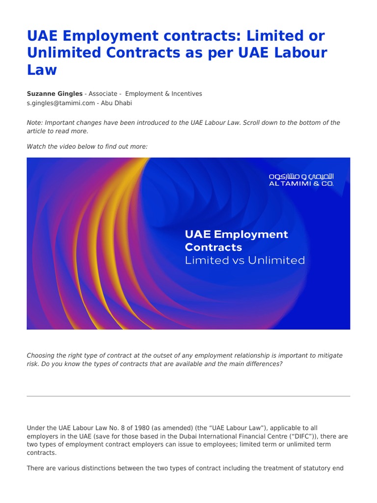 UAE Limited vs Unlimited Contracts Explained | PDF | Employment ...