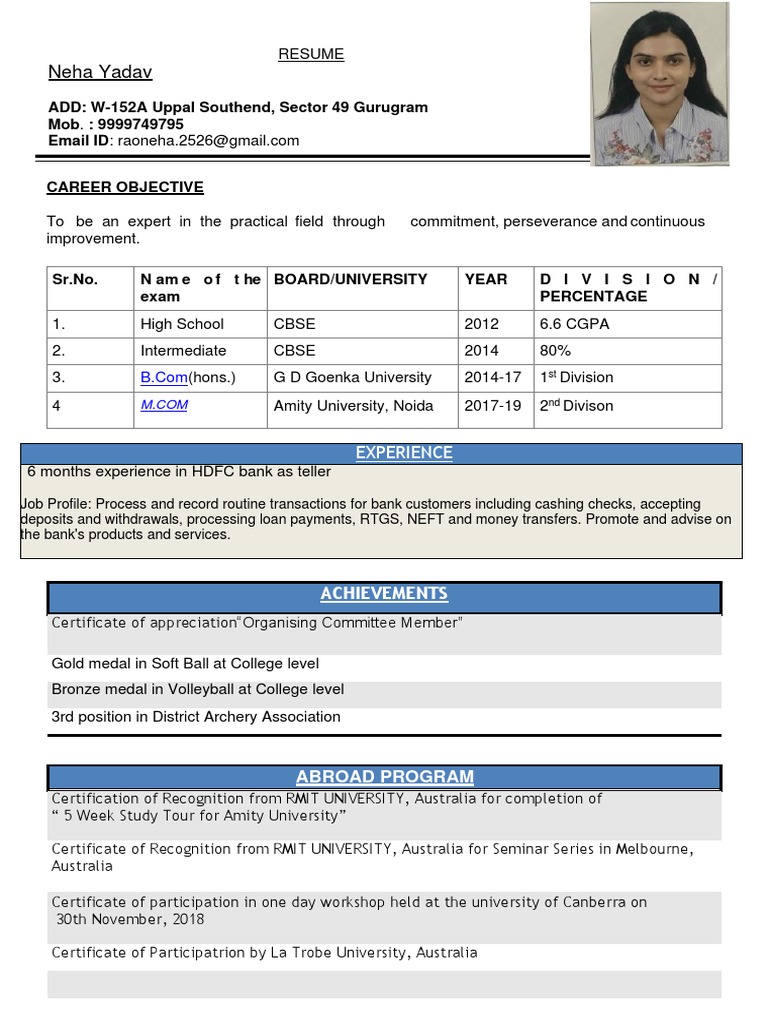 Neha Yadav Resume | PDF