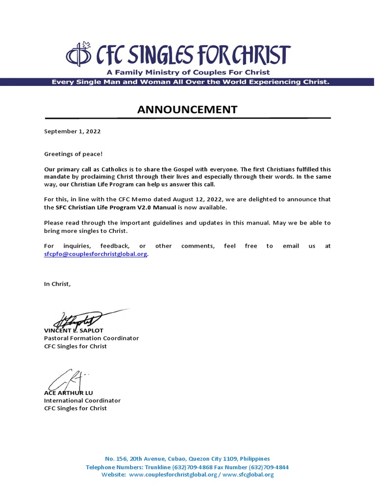 SFC CLP v2.0 Announcement | PDF | Religion & Spirituality