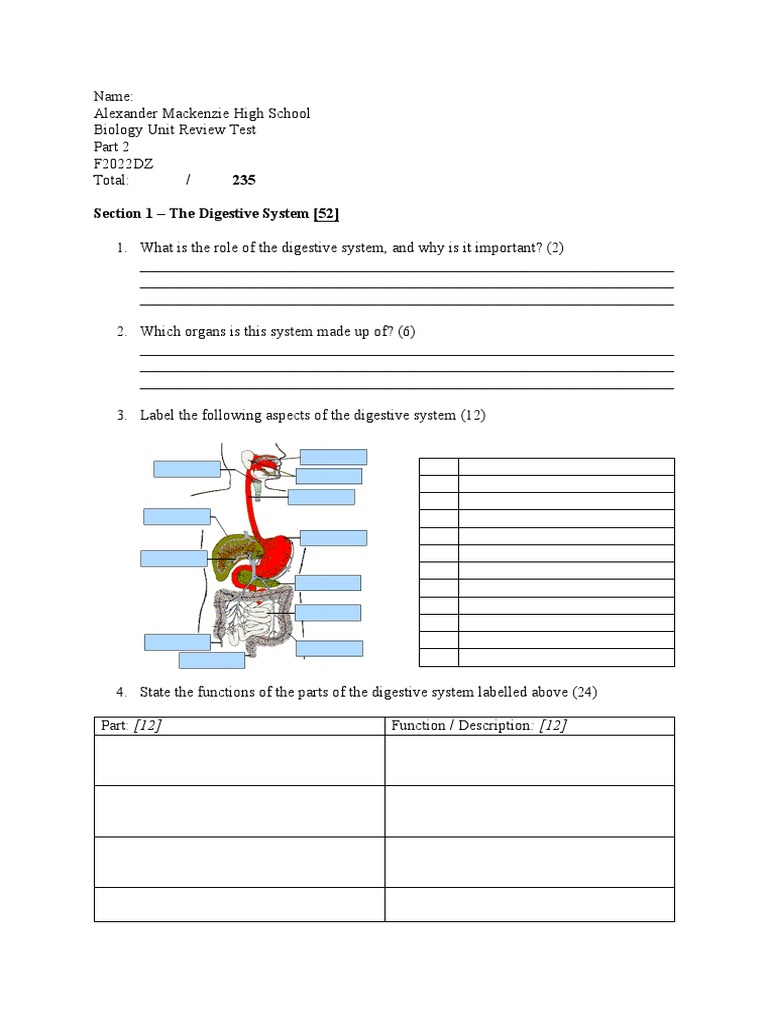Biology Review Test - Part 2 - Grade 10 | PDF | Nervous System | Nerve
