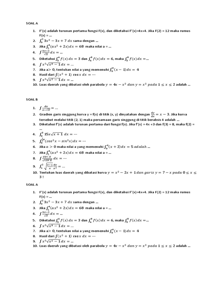 Soal Matematika: Kalkulus dan Integral | PDF | Metode & Bahan Ajar