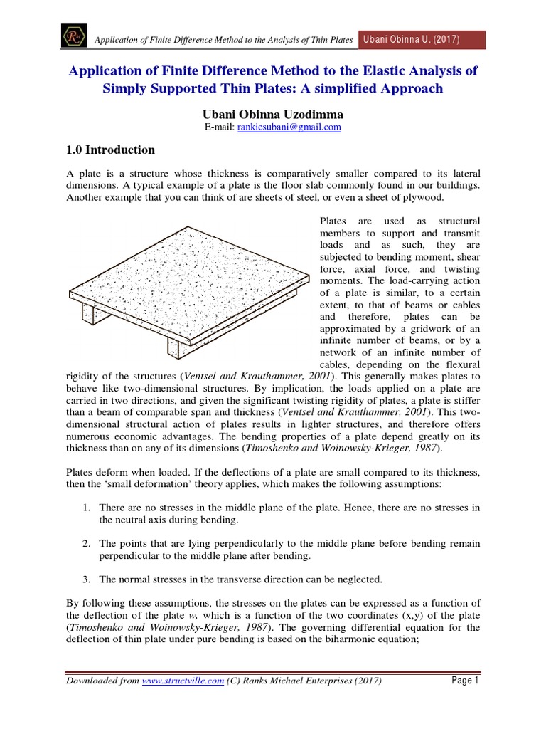 Application Of Finite Difference Method To The Elastic Analysis Of Thin