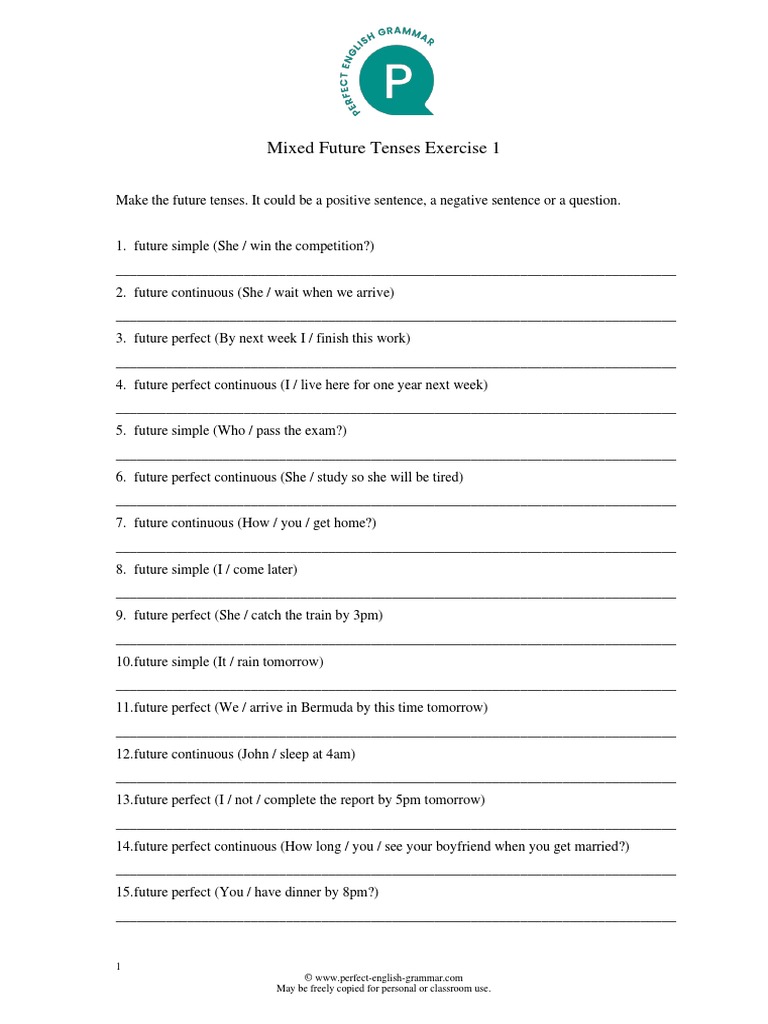 All Future Tenses Exercise 1 | PDF