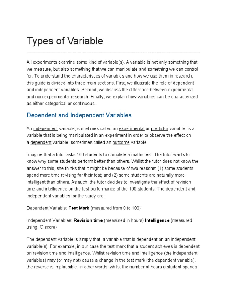 Types of Variable | PDF | Level Of Measurement | Categorical Variable