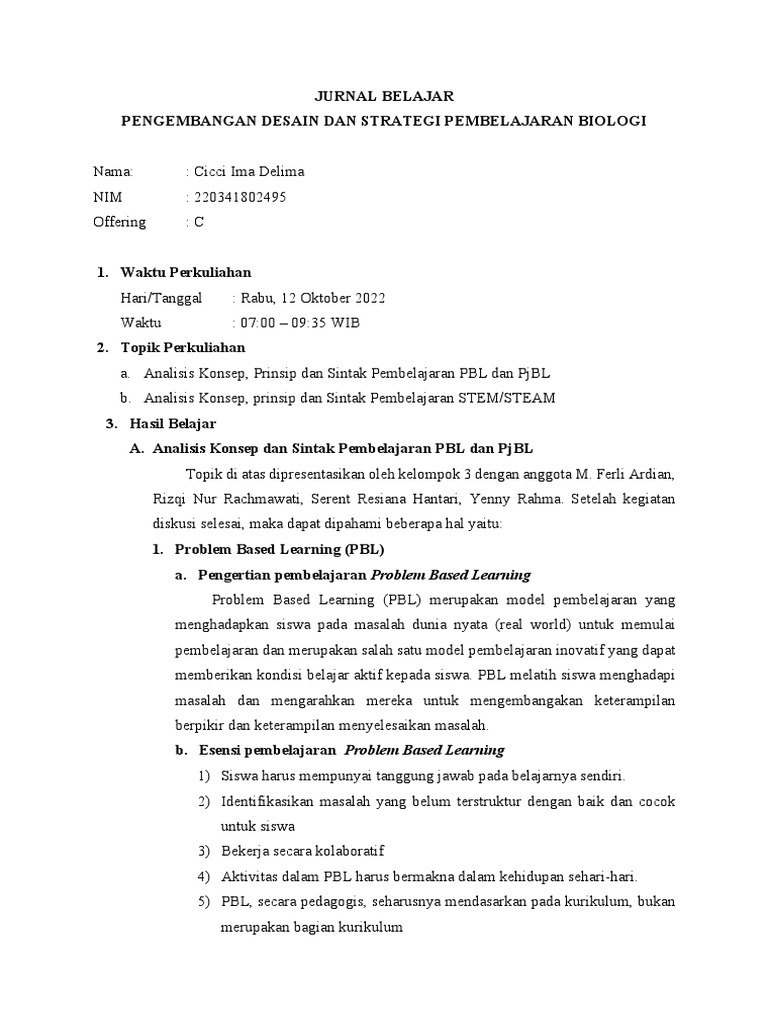 Jurnal Belajar Analisis Konsep PBL PJBL STEM STEAM | PDF