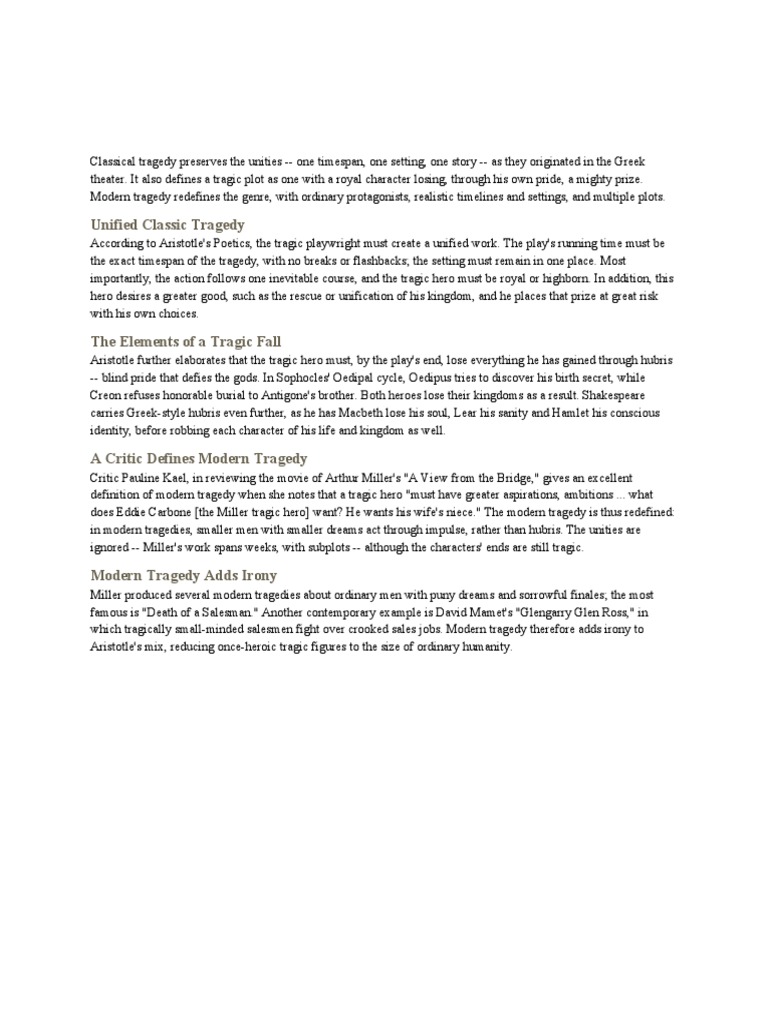 Classical Tragedy Preserves The Unities | PDF