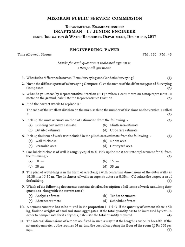 Draftsman Exam Paper - December 2017 | PDF | Concrete | Civil Engineering