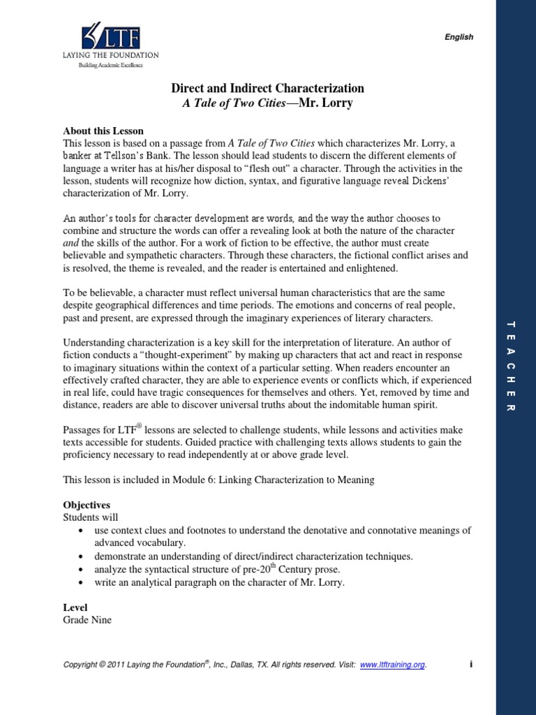 Characterization - Mr. Lorry | PDF | English Language | Predicate (Grammar)