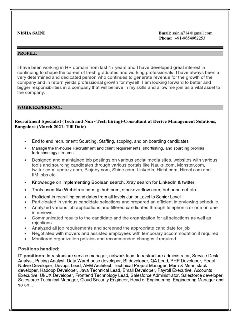 Nisha Saini -Resume | PDF | Recruitment | Business
