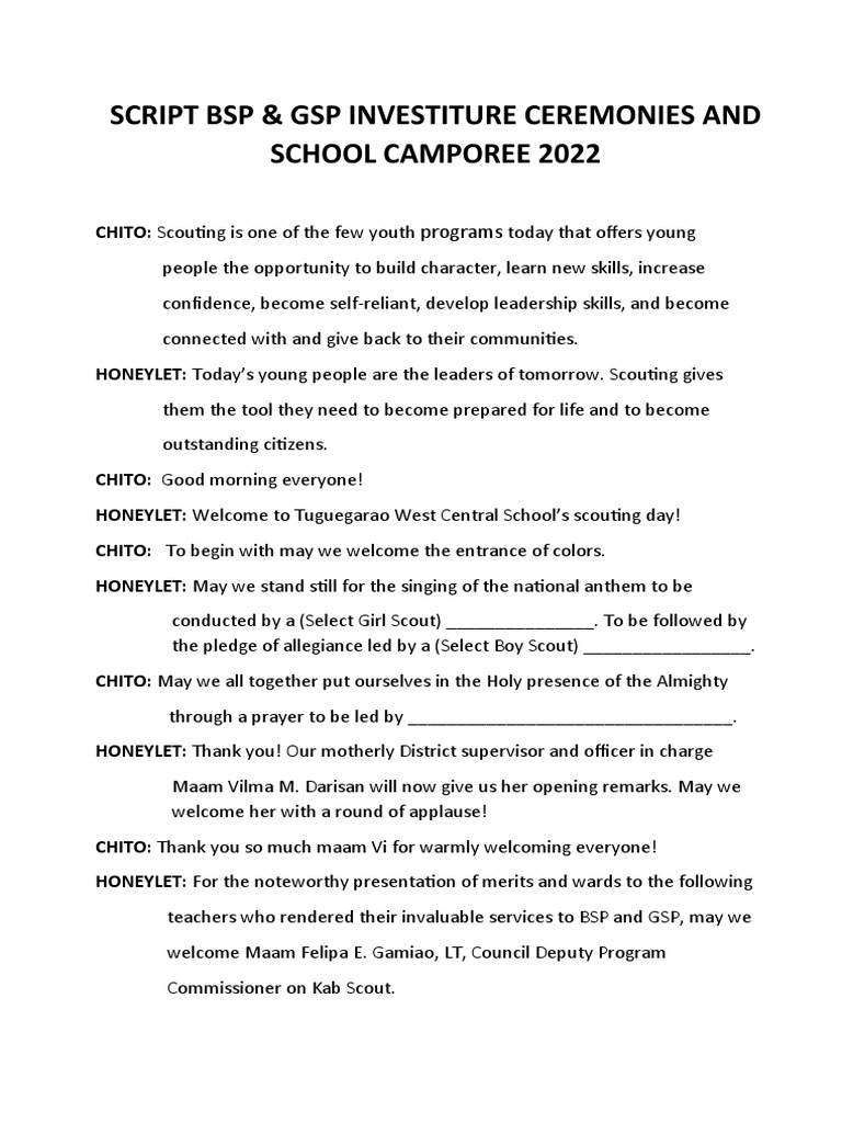 SCRIPT of Scoutin Program | PDF | Scouting | Youth