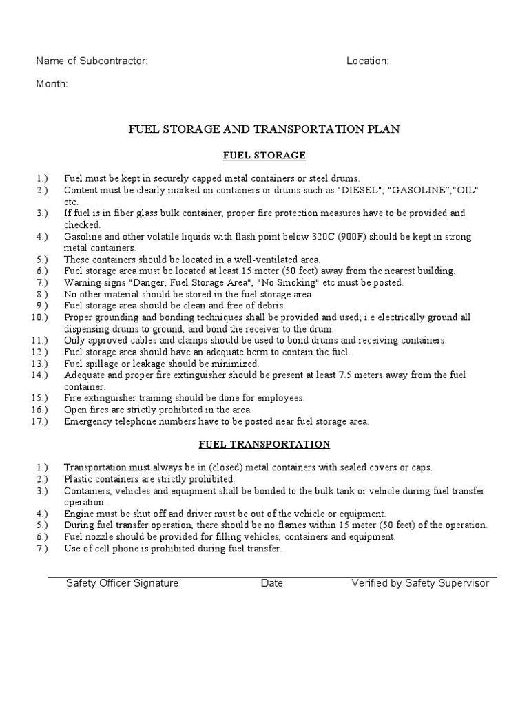 Fuel Storage and Transportation Guidelines | PDF | Fuels | Vehicles