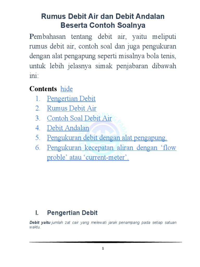 Rumus dan Contoh Debit Air Fisika | PDF