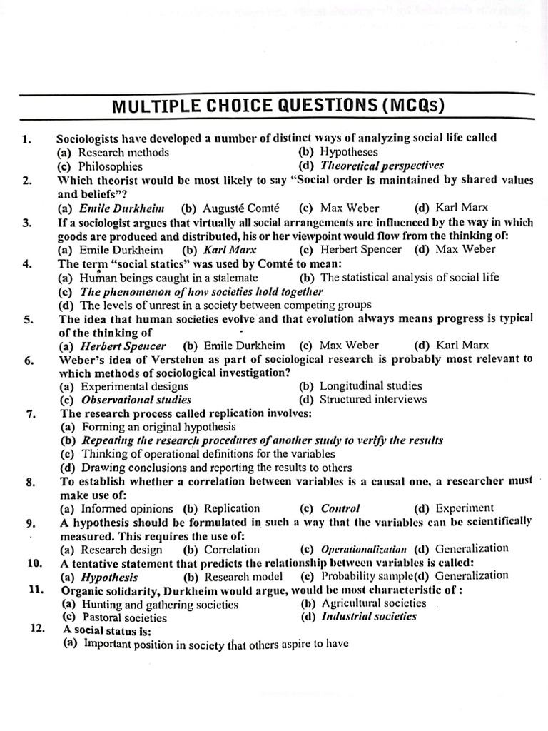 Sociology Mcqs | PDF