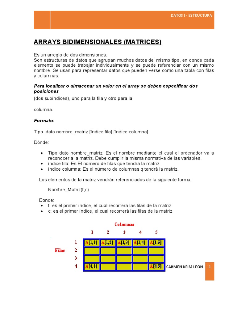 Arrays Bidimensionales | PDF | Estructura de datos de matriz | Matriz (Matemáticas)