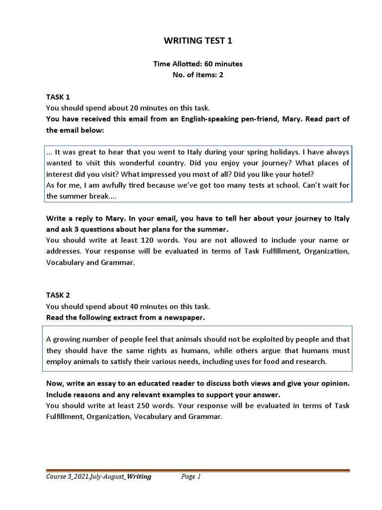WRITING 3 - 2021.July-August (From TESTS21-25) - 5 Pages - F | PDF ...