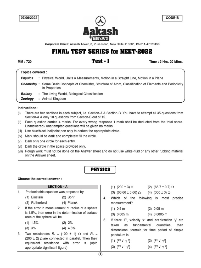FTS 02 - (Code B) - 07 06 2022 | PDF | Velocity | Acceleration