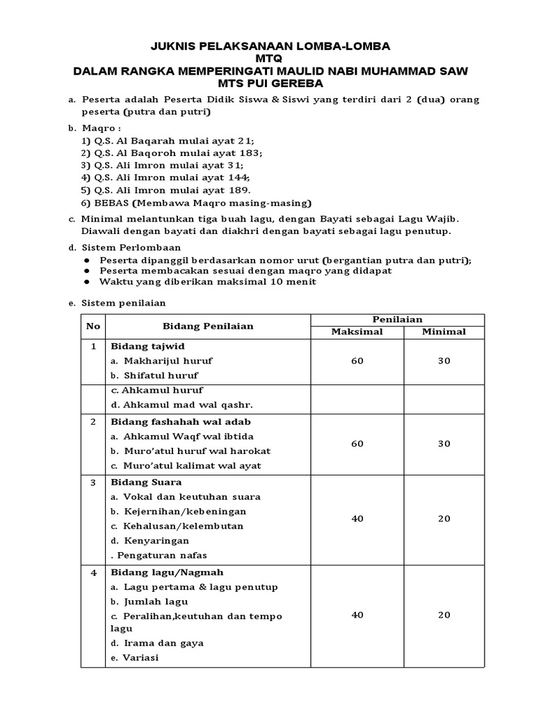 Juknis Lomba MTQ | PDF