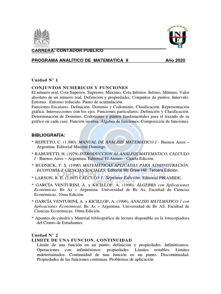Programa Matematica Ii | PDF | Integral | Derivado