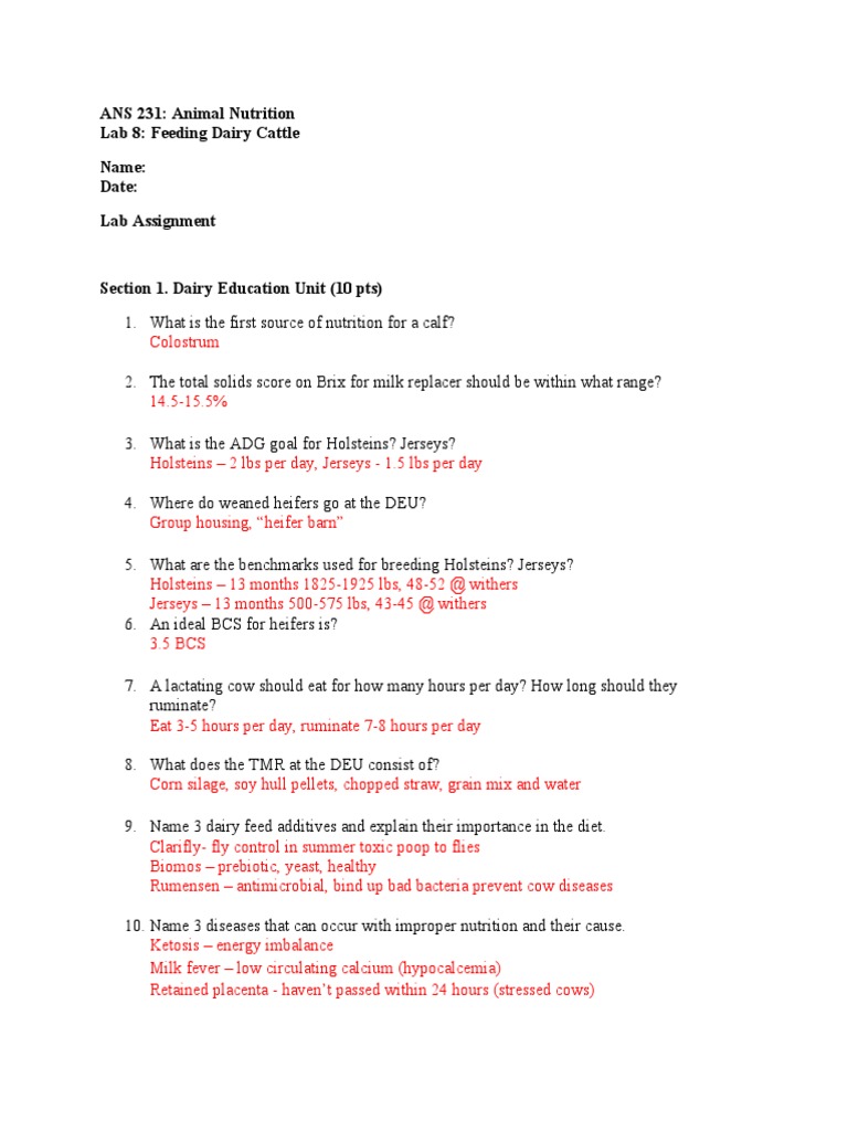 Lab 8 Assignment Fall 2022 | PDF | Dairy Cattle | Cattle