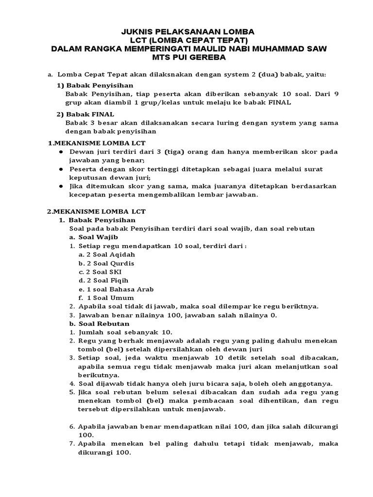 Juknis Lomba LCT | PDF