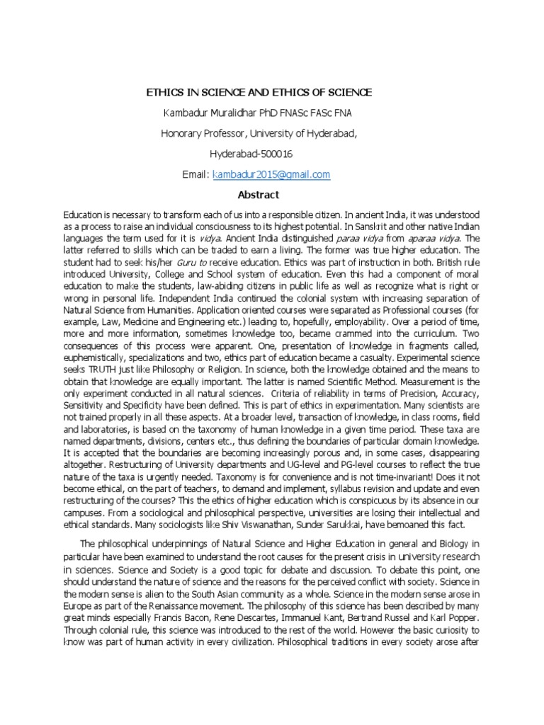 Ethics in Science and Ethics of Science | PDF | Science | Natural Sciences