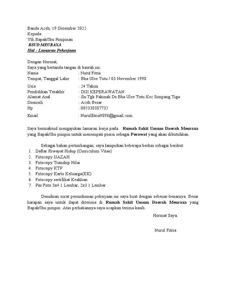 Surat Lamaran Kerja CL Amel | PDF