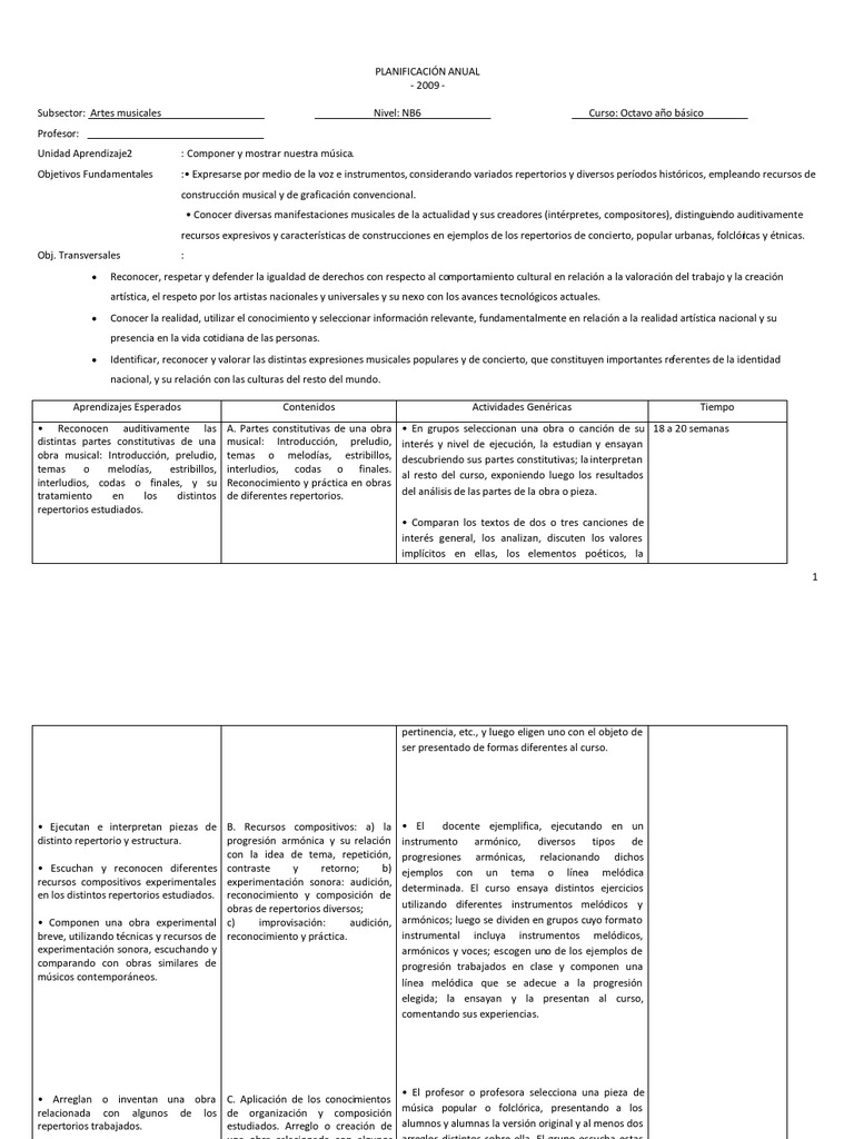 Planificación 8vo Básico 2da Unidad | PDF | Artes del Lenguaje y ...