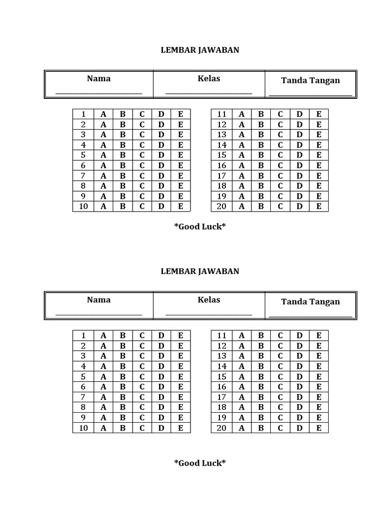Lembar Jawaban PILIHAN GANDA | PDF