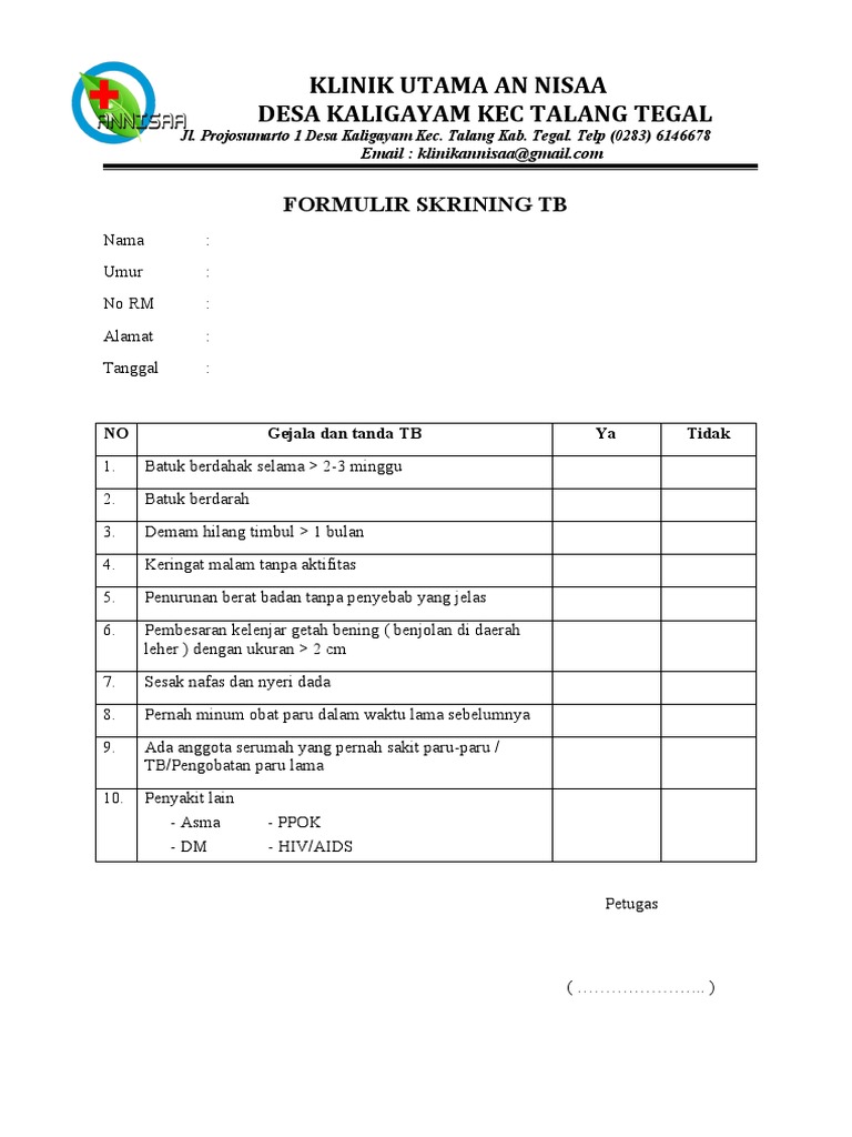 Formulir Skrining TB Klinik An Nisaa | PDF