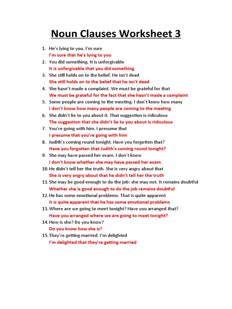 Noun Clauses Worksheet 3 | PDF