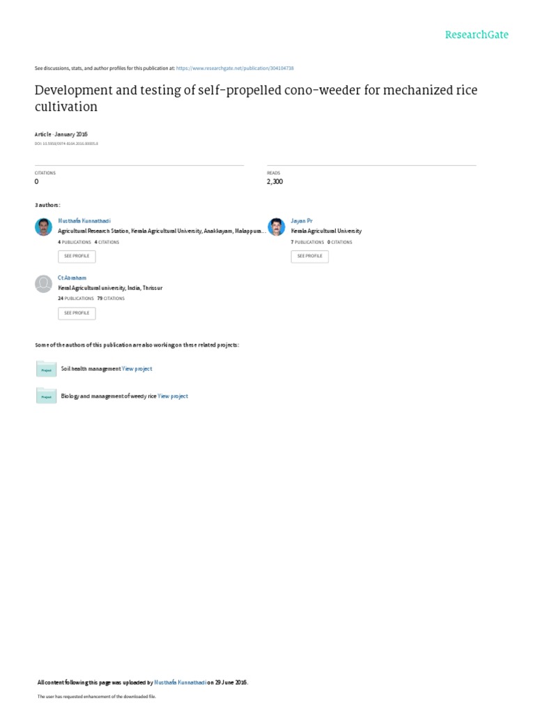 Development and Testing of Self-Propelled Cono-Weeder For Mechanized ...