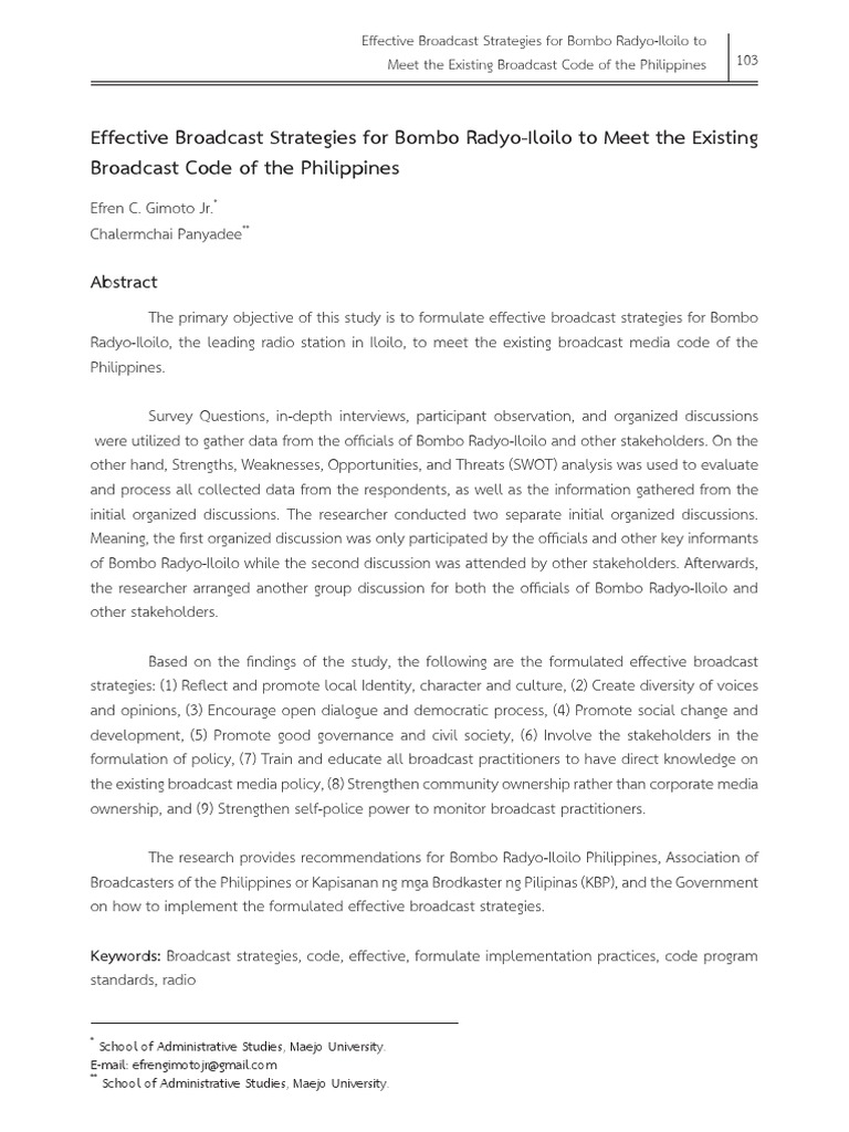 Effective Strategies for Bombo Radyo-Iloilo | PDF | Swot Analysis | Policy