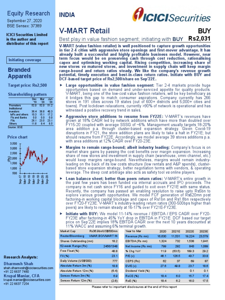 VMART Retail IC Sep20 | Download Free PDF | Retail | Investing