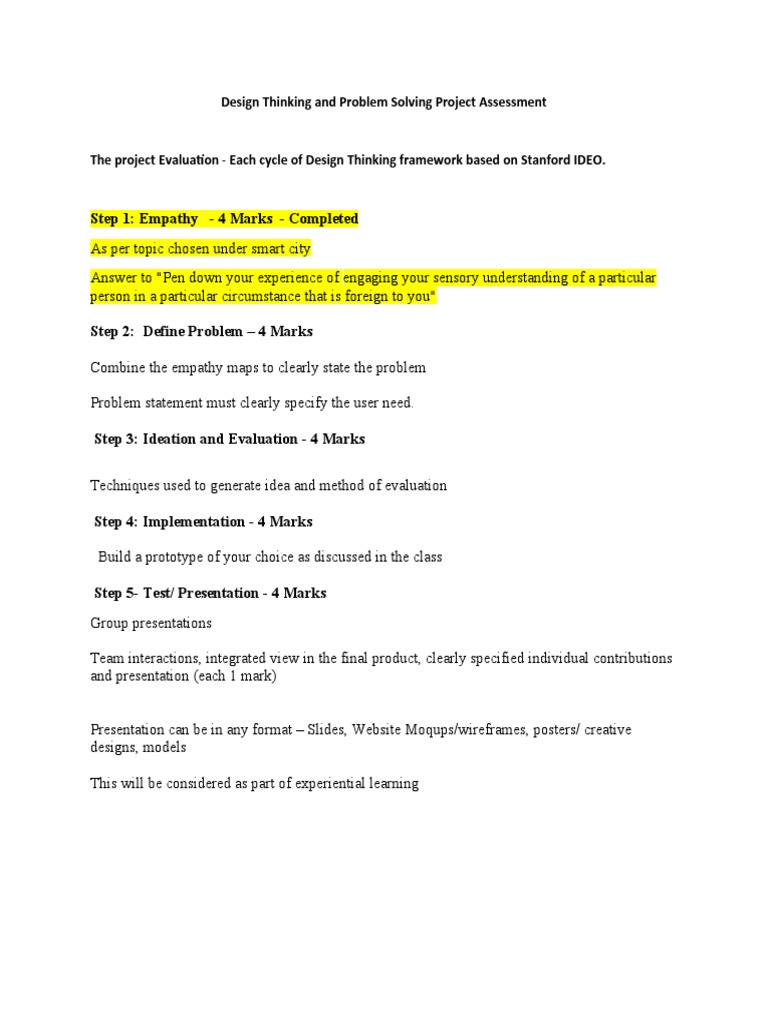 Design Thinking and Problem Solving Project Assessment | PDF