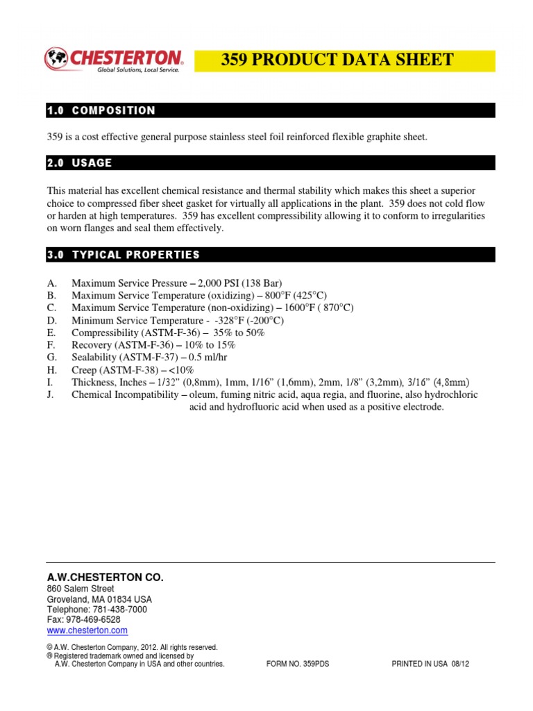 Chesterton 359 Product Data Sheet | PDF