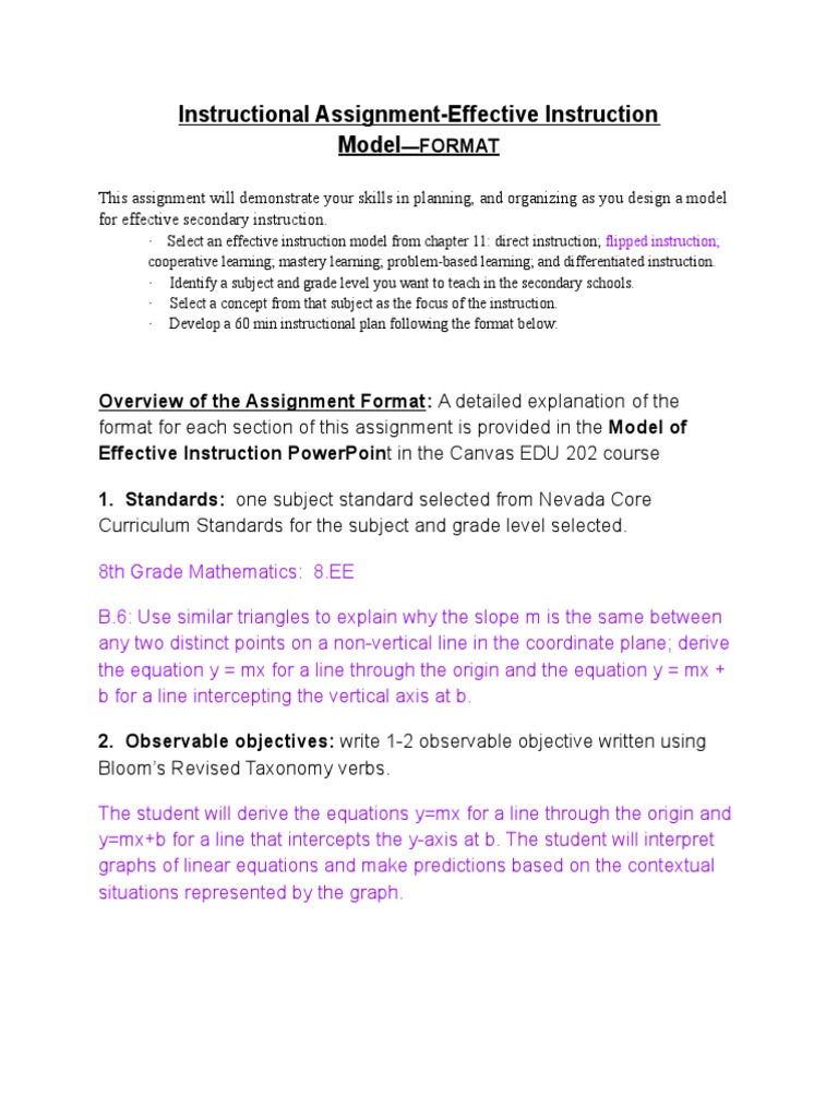 Instructional Assignment-Effective Instruction Model | PDF | Differentiated Instruction | Learning