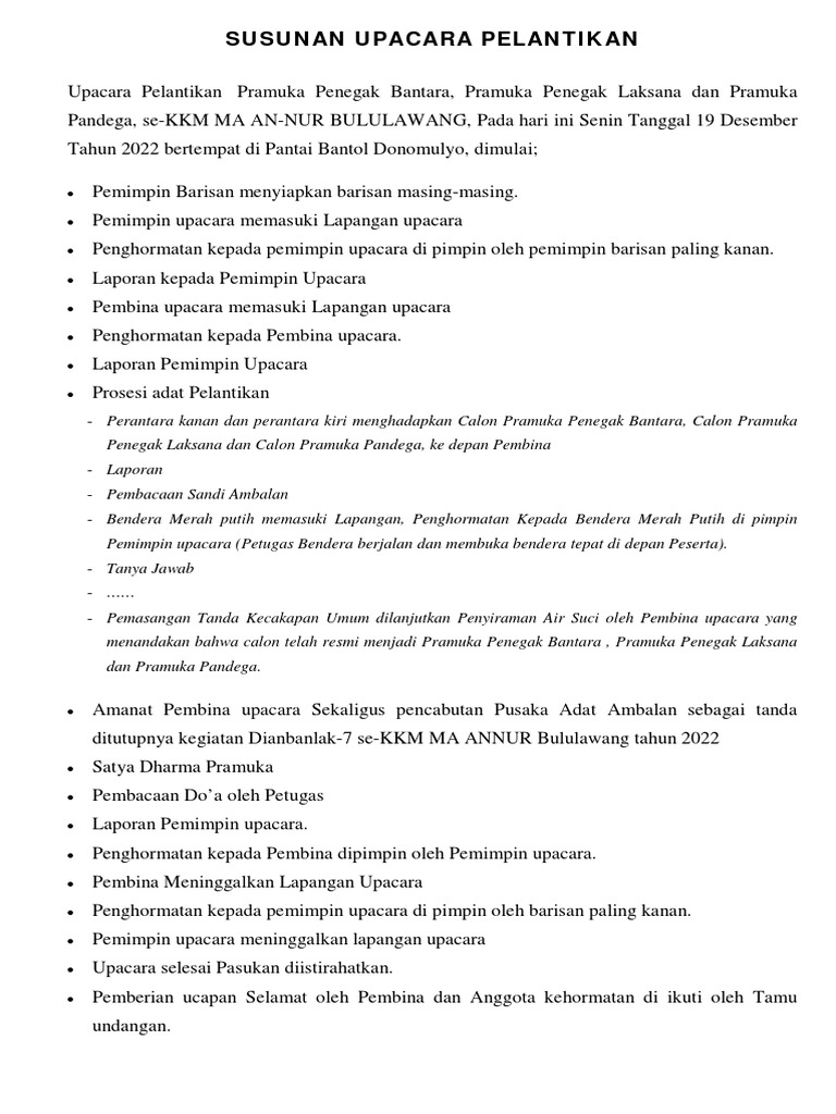 Susunan Upacara Pelantikan Bantara-Laksana-Pandega 2022 | PDF Susunan Upacara Pelantikan Bantara-Laksana-Pandega 2022 | PDF